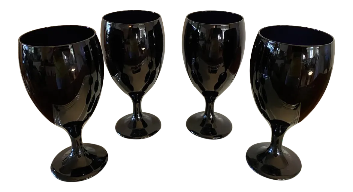 Libbey Tear Drop Black Amethyst Water Goblets - Set of 4 | Chairish