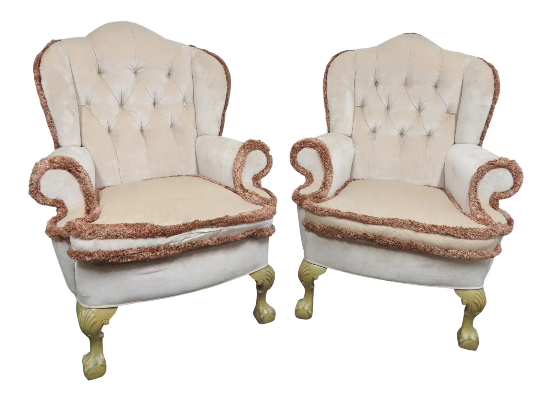 Chippendale Style Tufted Wing Chairs- a Pair | Chairish