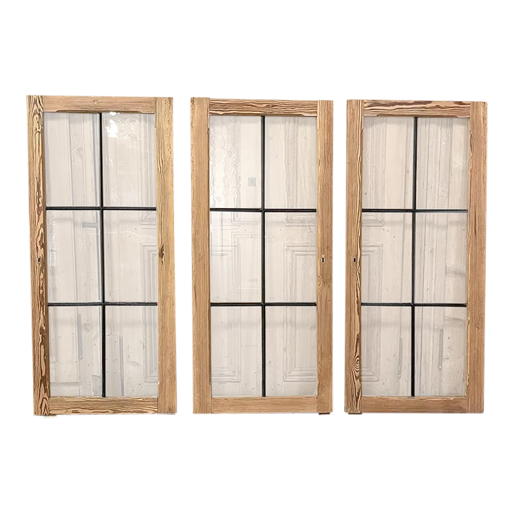 Set of 3 Antique Solid Pine Windows With Hand-Rolled Glass | Chairish