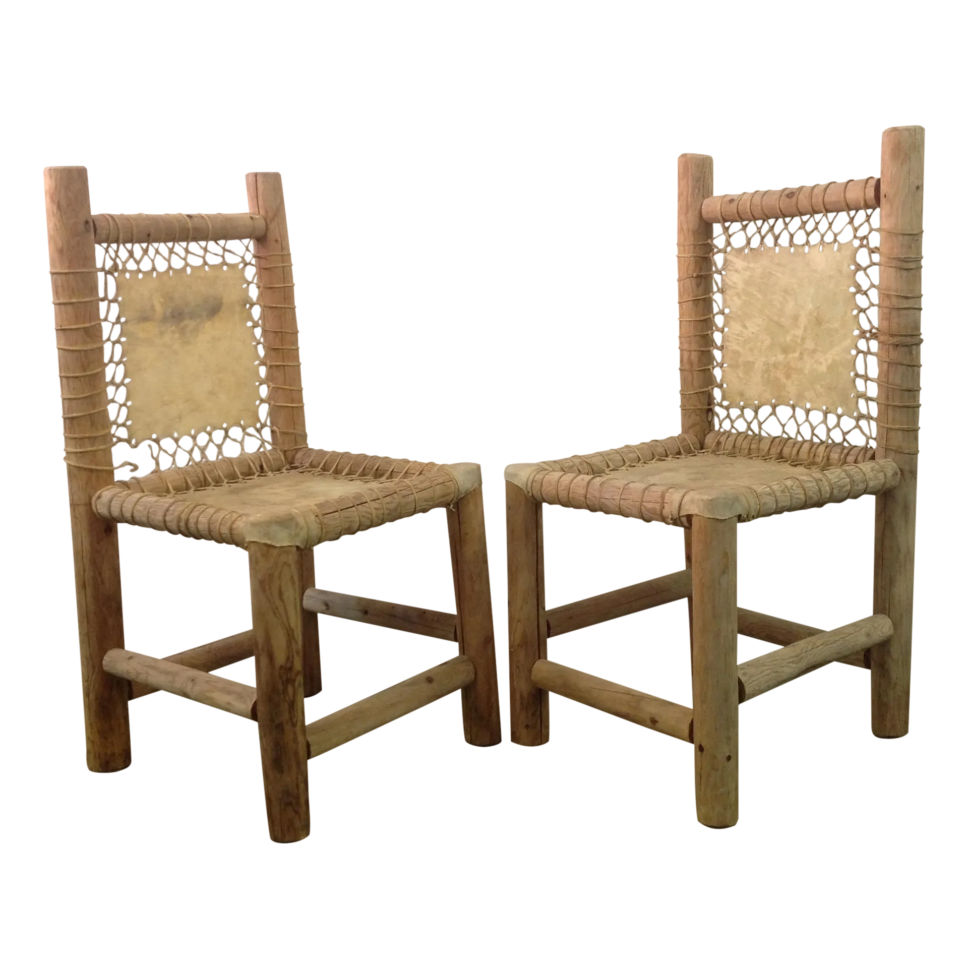 Vintage Handmade Lodgepole & Rawhide Chairs - Pair | Chairish