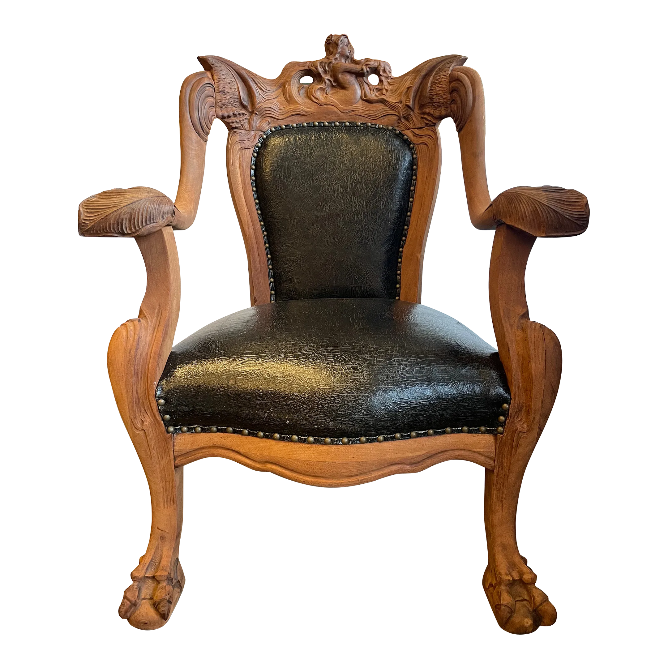 Victorian Mahogany Mermaid Chair in Black Crackle Leather ...