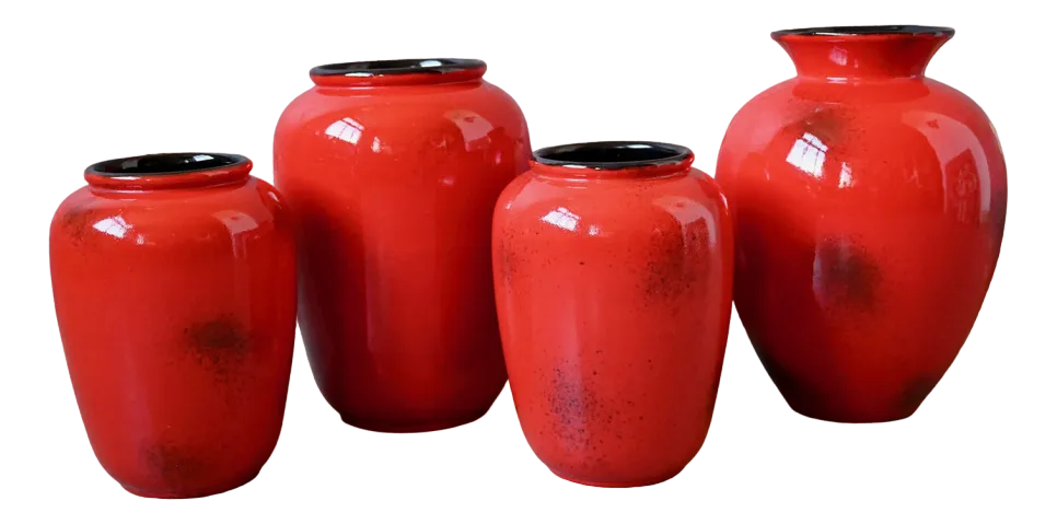 Large Red Vases from Schmider Zell, 1960s, Set of 4 | Chairish