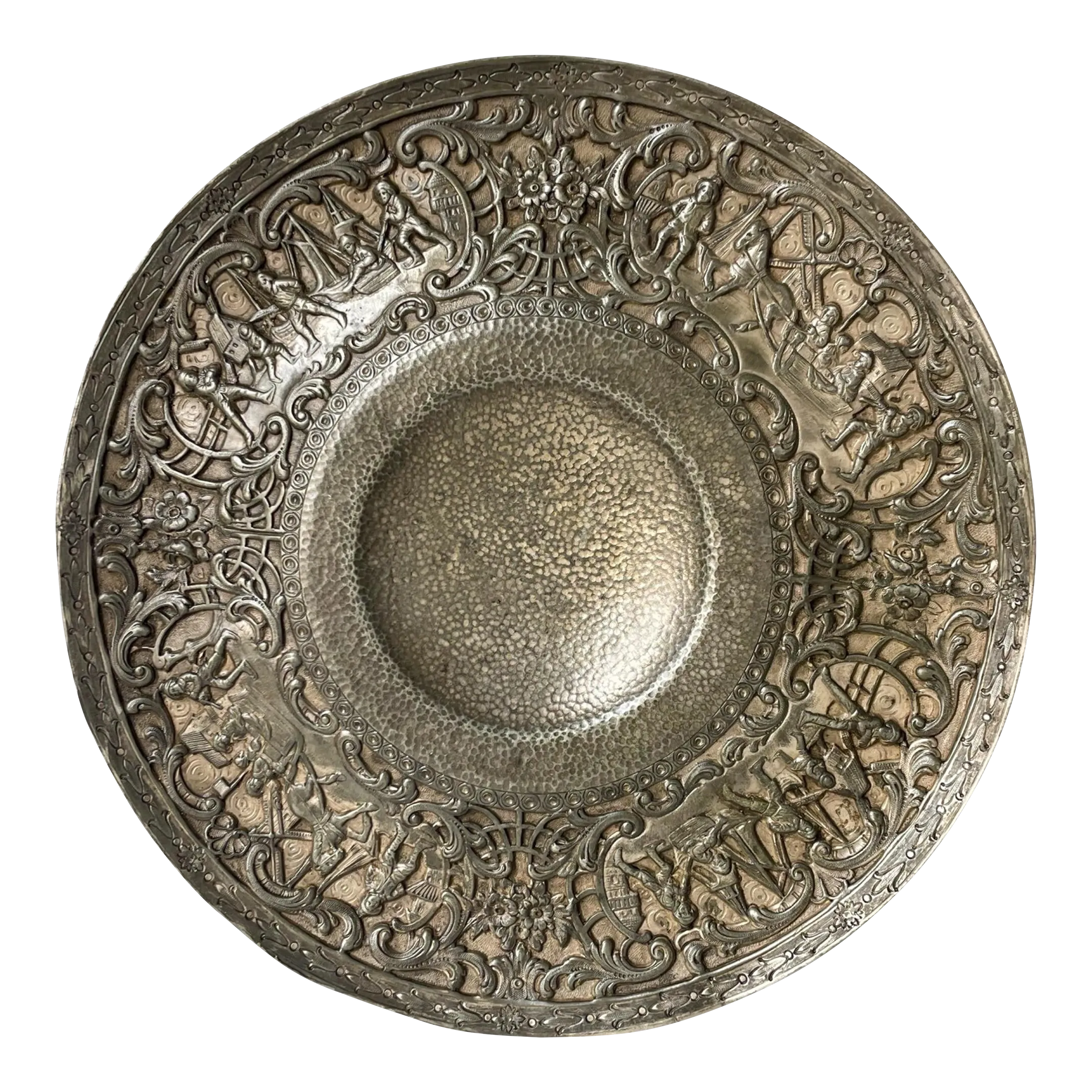 Antique Dutch Hammered Silver High-Relief Dish / Plate | Chairish