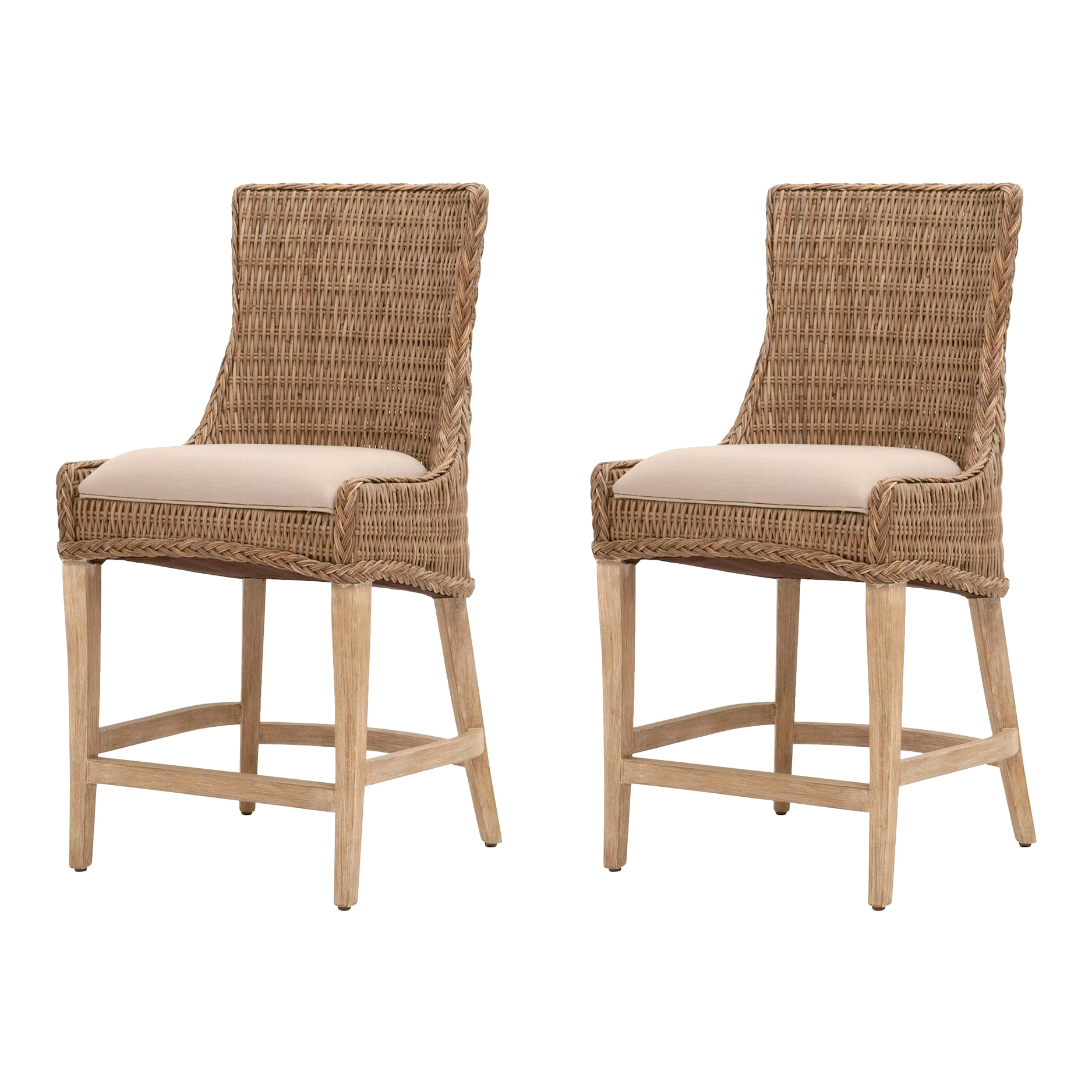Greco Wicker Counter Stools, Set of 2 | Chairish