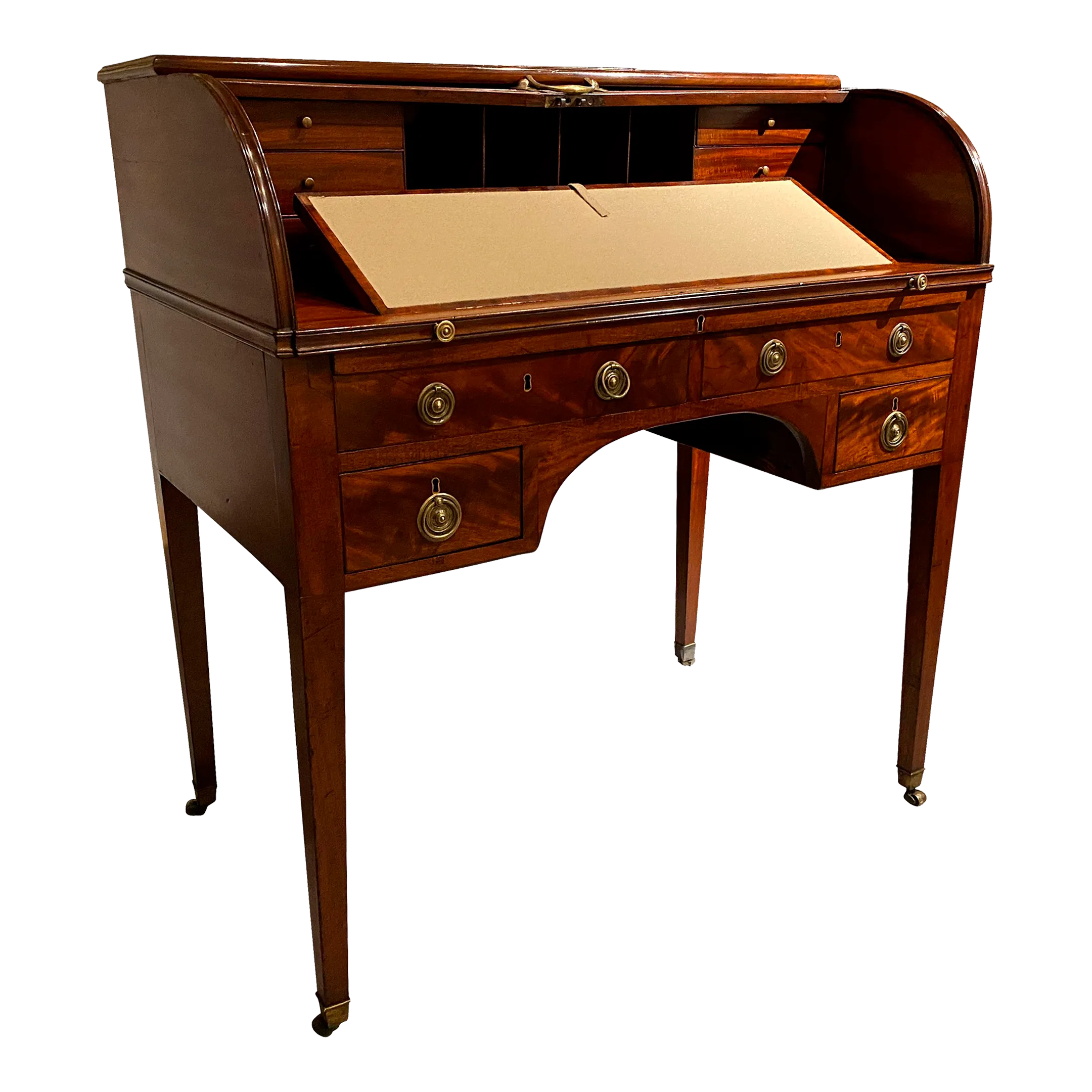 George III Mahogany Tambour Desk | Chairish