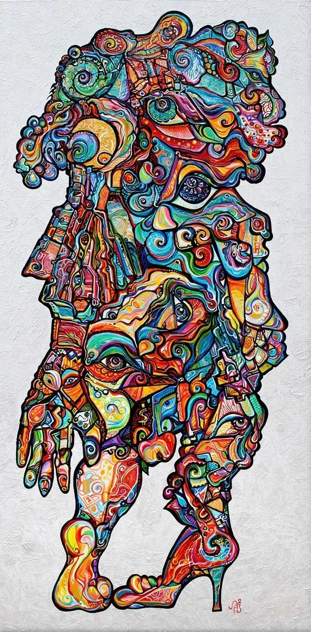 Alexander Arshansky, Cubist Figurative Painting "A Contortionist ...