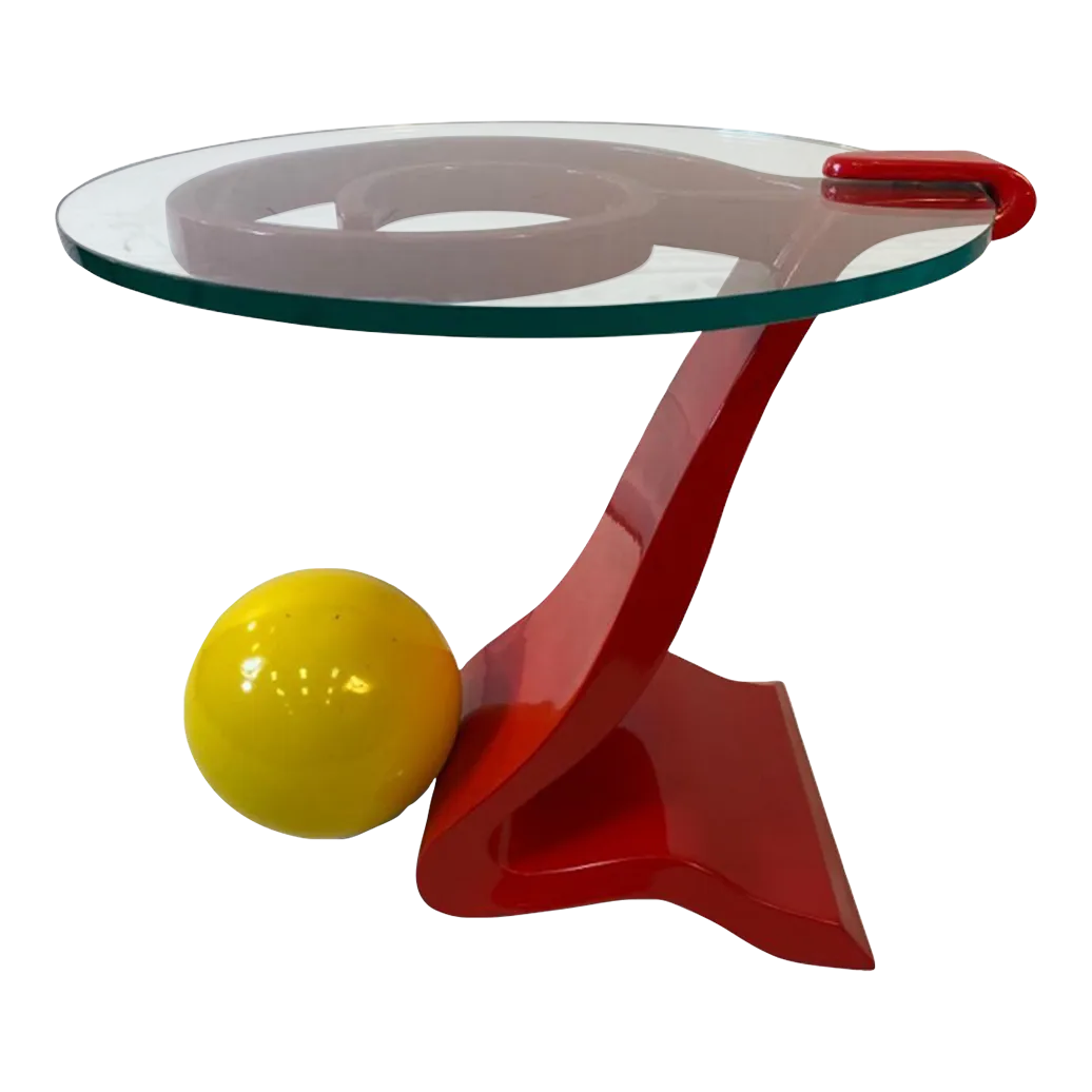 1980s Italian Post Modern Memphis Enameled Red & Yellow Metal Table ...