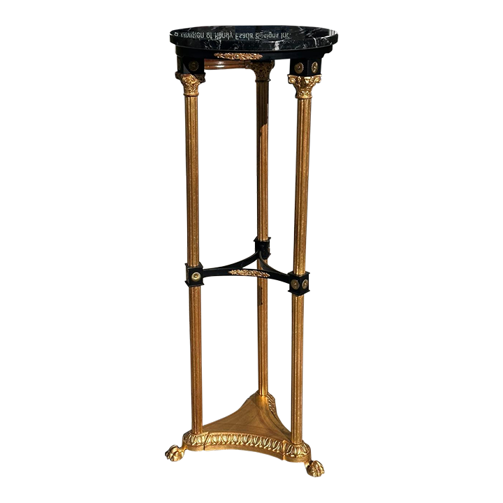 Empire Style Gilt Bronze & Black Marble Pedestal | Chairish