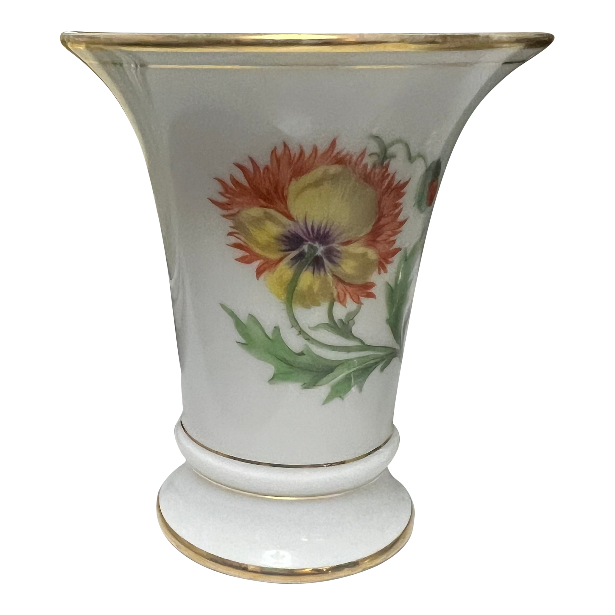Antique Meissen Porcelain Late Victorian Trumpet Vase With Gold Rim and ...