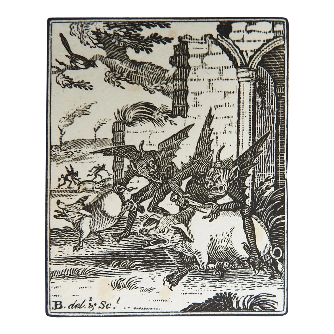 Small 1790 John Bewick Book Plate for Proverbs Exemplified Woodcut ...