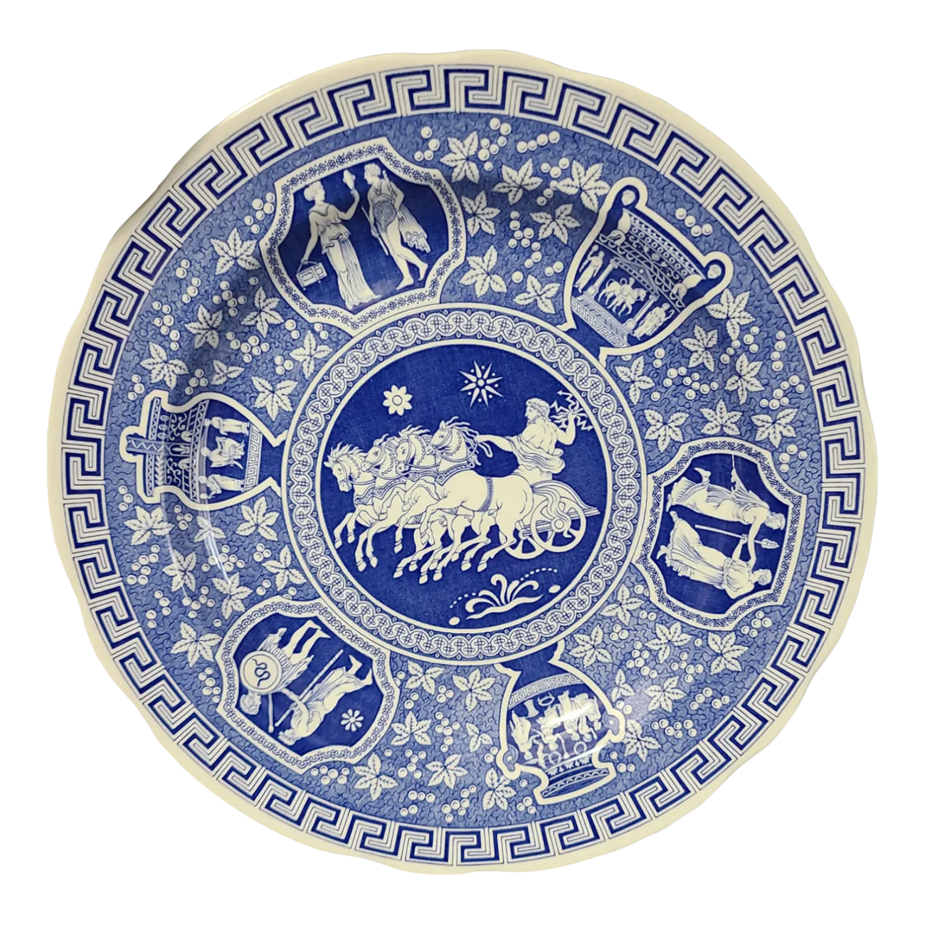 Late 20th Century Blue & White Neoclassical Greek Key Mythological God ...