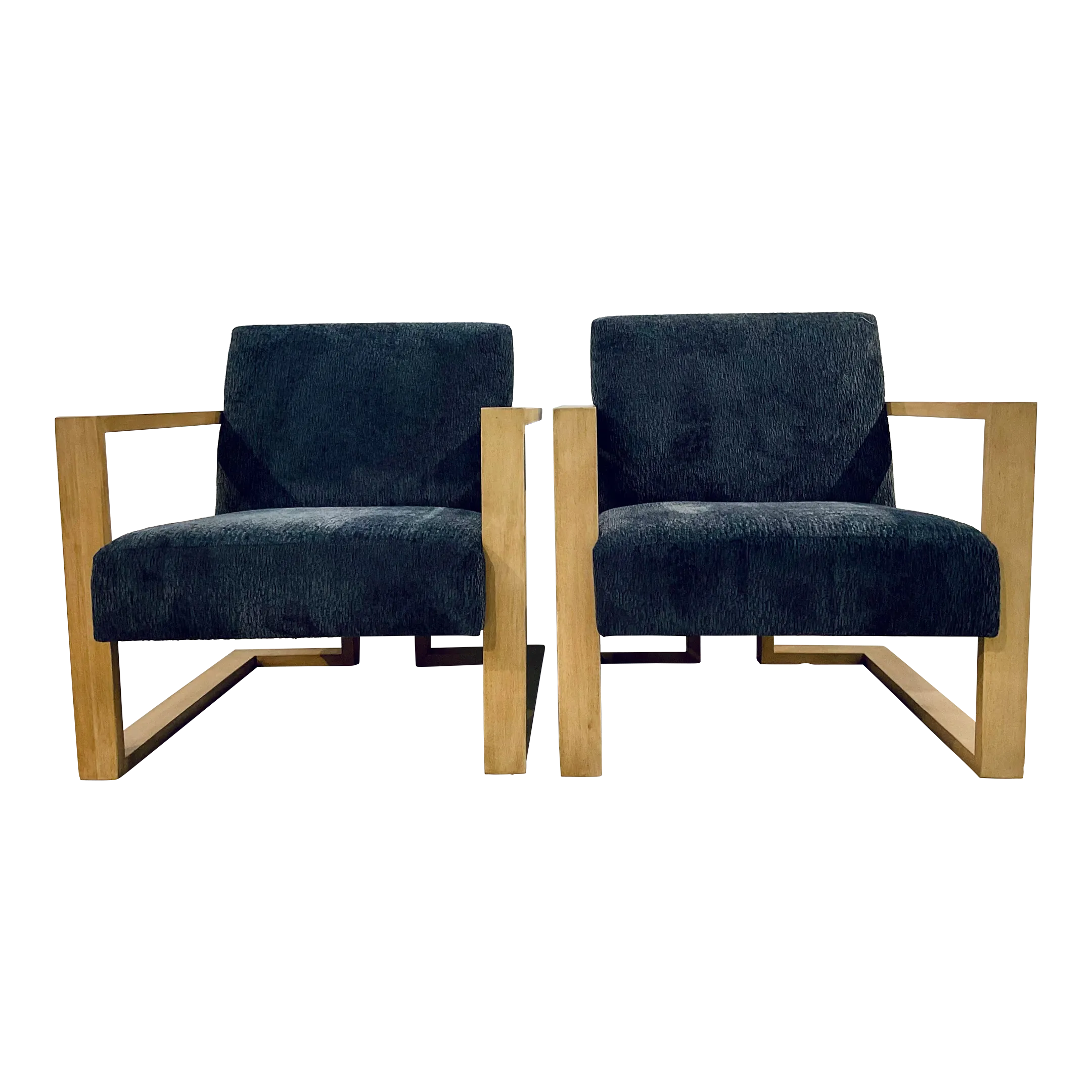 Modern Midnight Blue Chenille Lounge Chairs Pair | Chairish