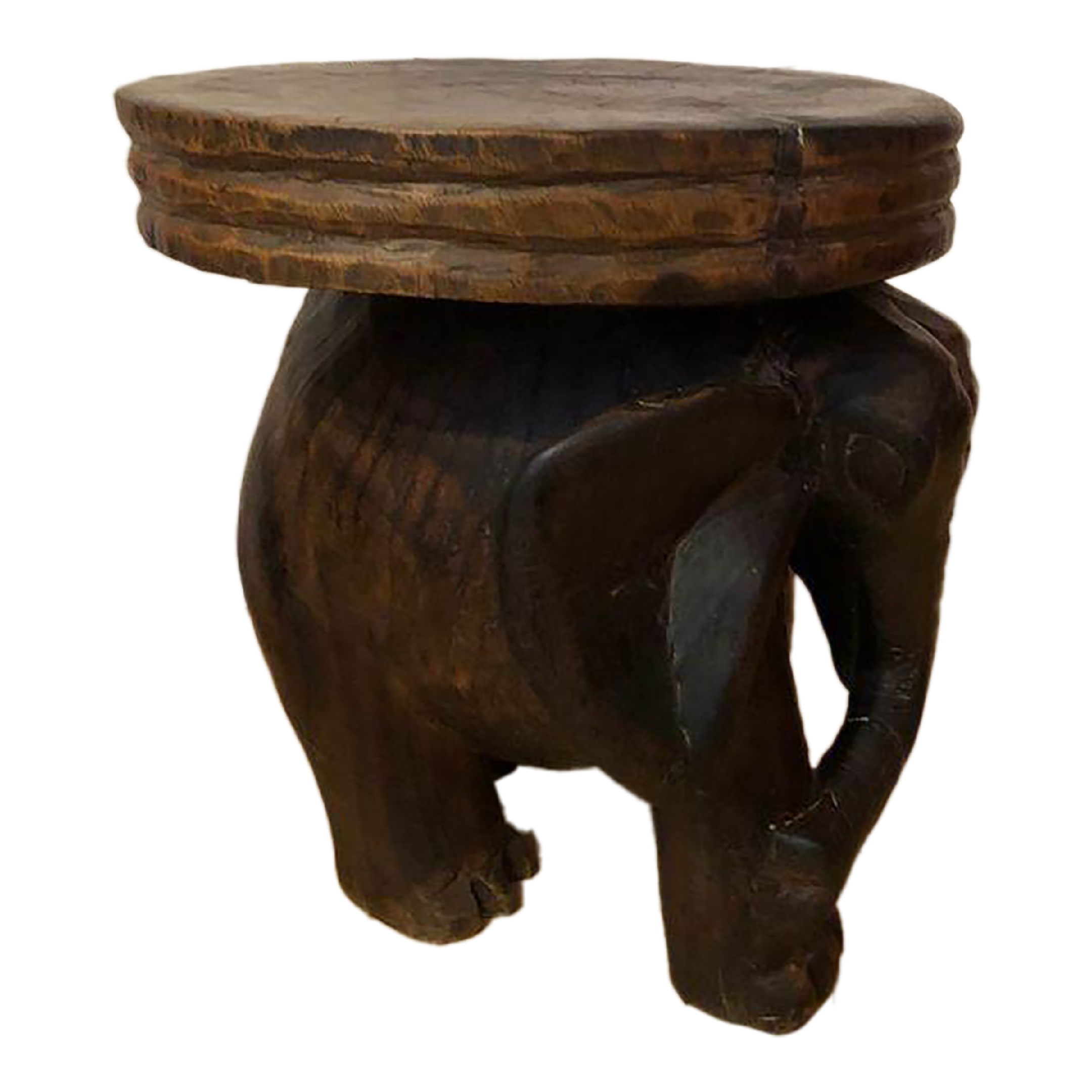 Vintage Hardwood Carved Elephant Stool | Chairish