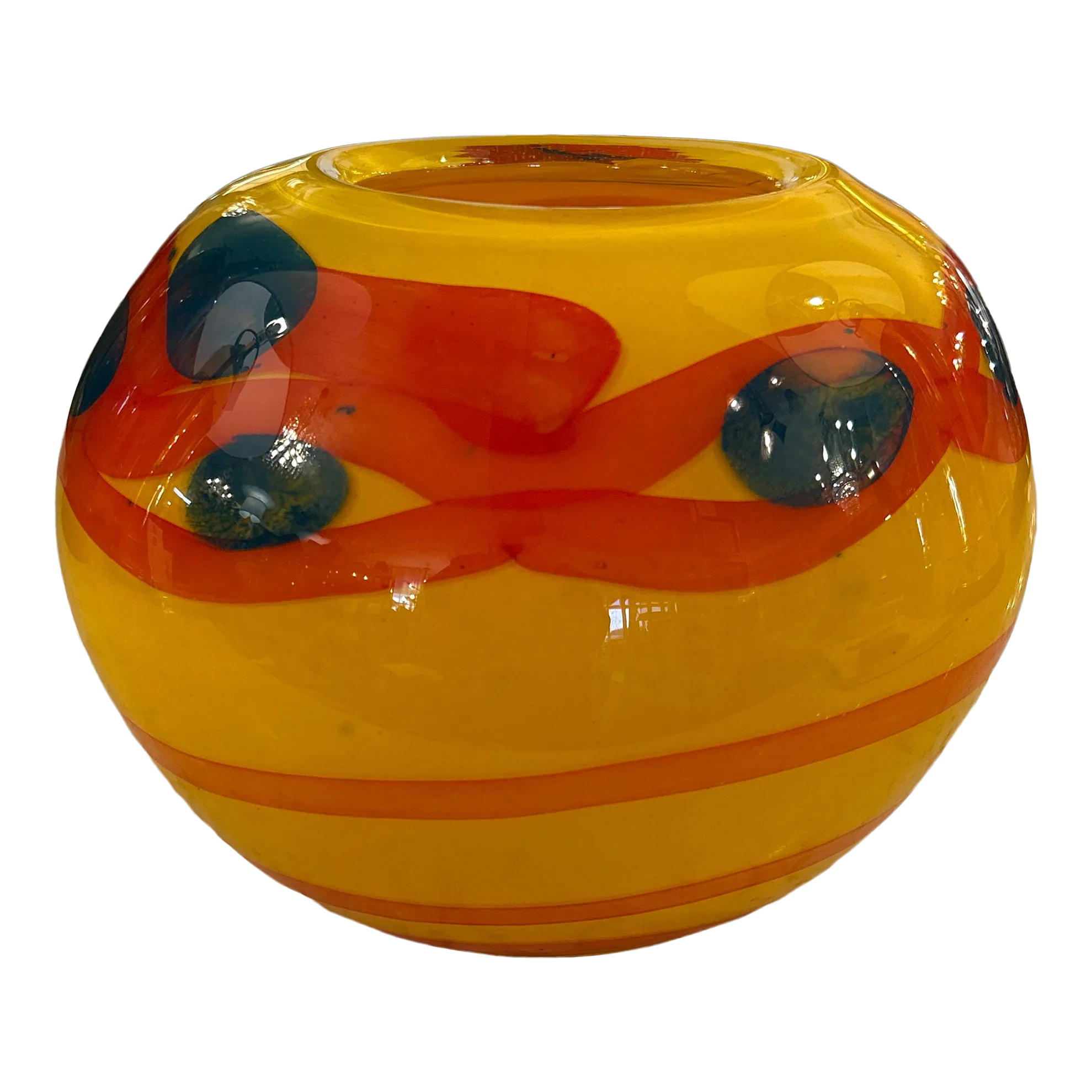 Contemporary Hand Blown Colorful Orb Vase/ Vessel | Chairish