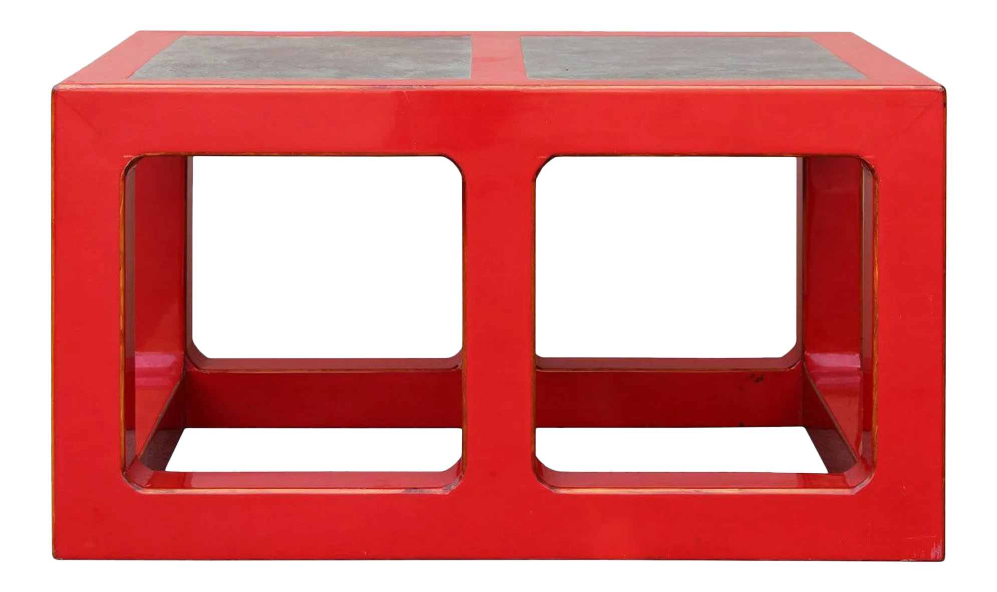 Red Lacquer Stone Top Contemporary Coffee Table | Chairish