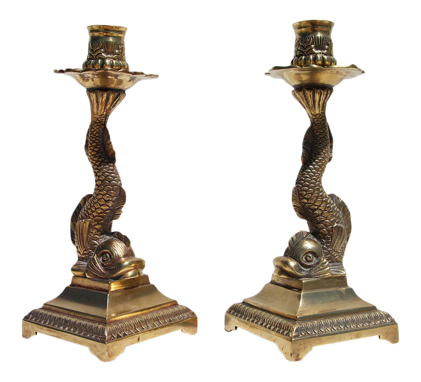 Antique French Gilt Bronze Dolphin Candlesticks- a Pair | Chairish