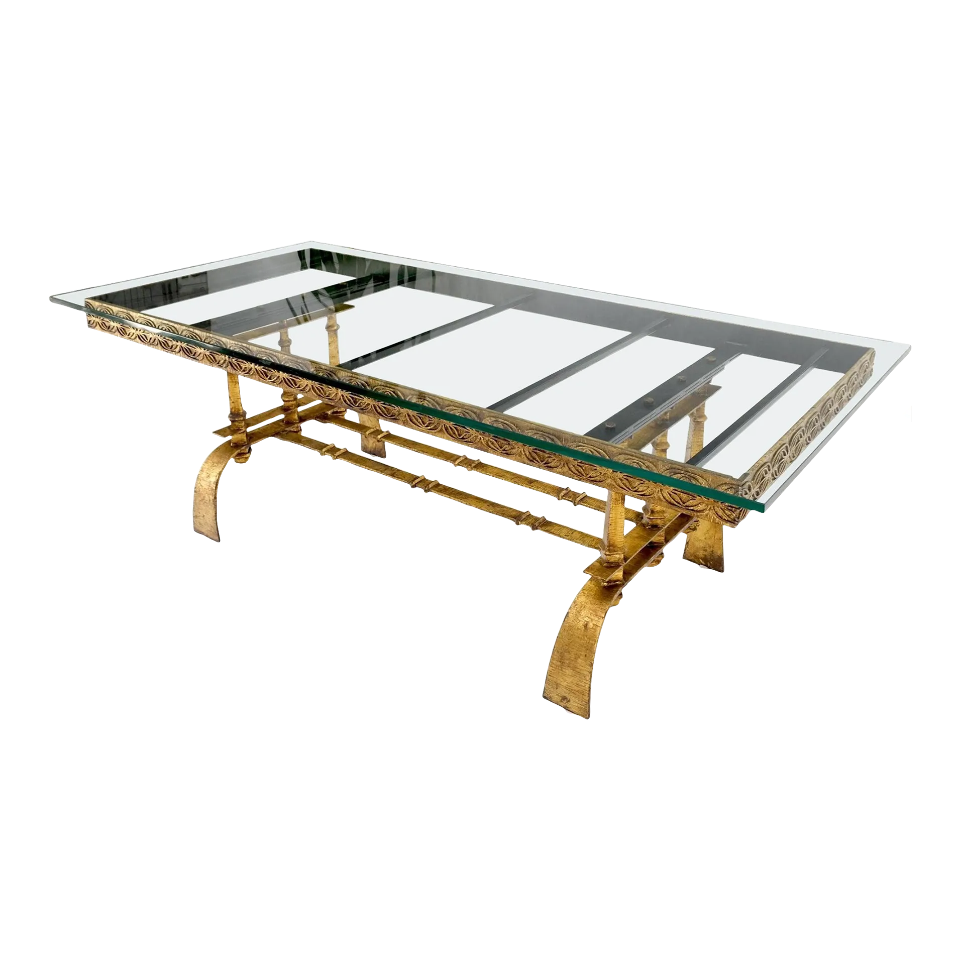 Heavy Gold Gilt Metal Base Large Rectangle Dining Table Hollywood ...