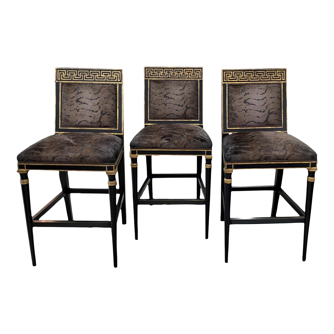 Gilt Trimmed Greek Key Counter Stools - Set of 3 | Chairish