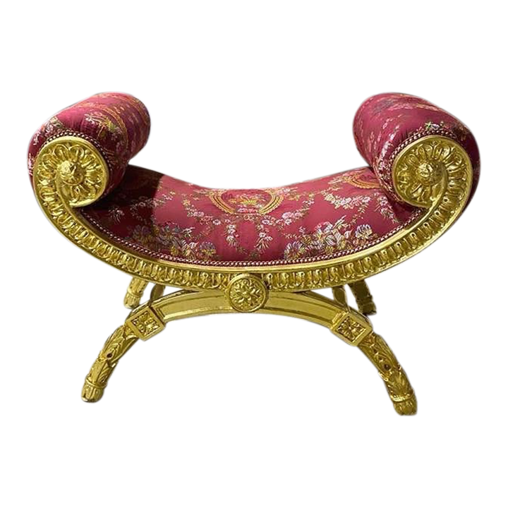 French Style Red Small Bench With Gold Details | Chairish