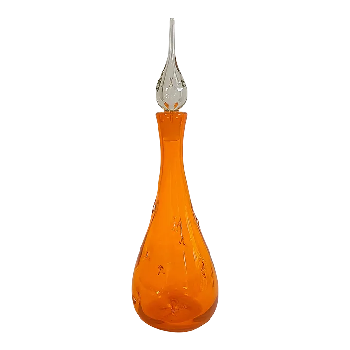 Hand Blown 1950s Orange Bischoff Model #820 Glass Decanter | Chairish