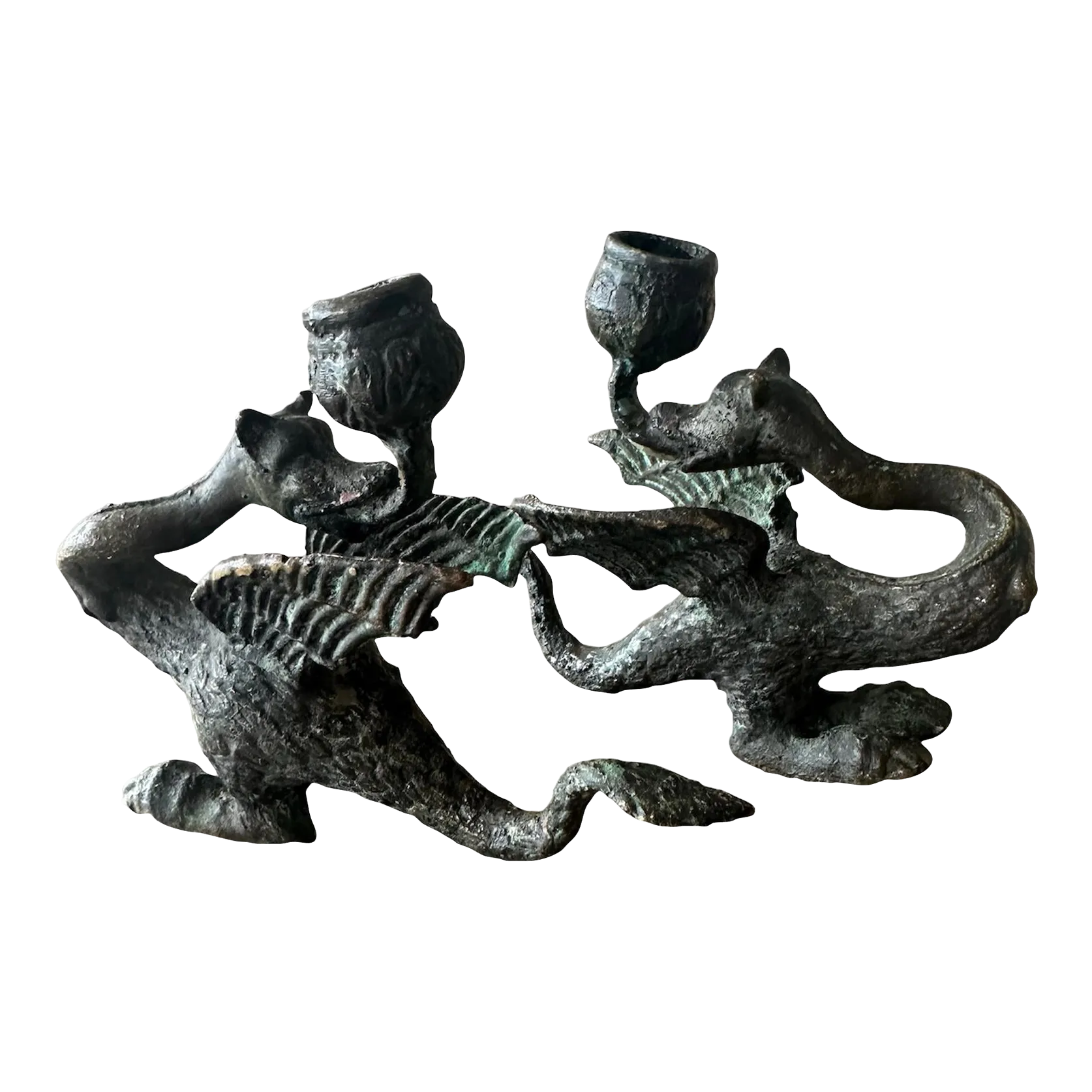 Early 19th Century Bronze Neo Gothic Dragon Candlesticks- a Pair | Chairish