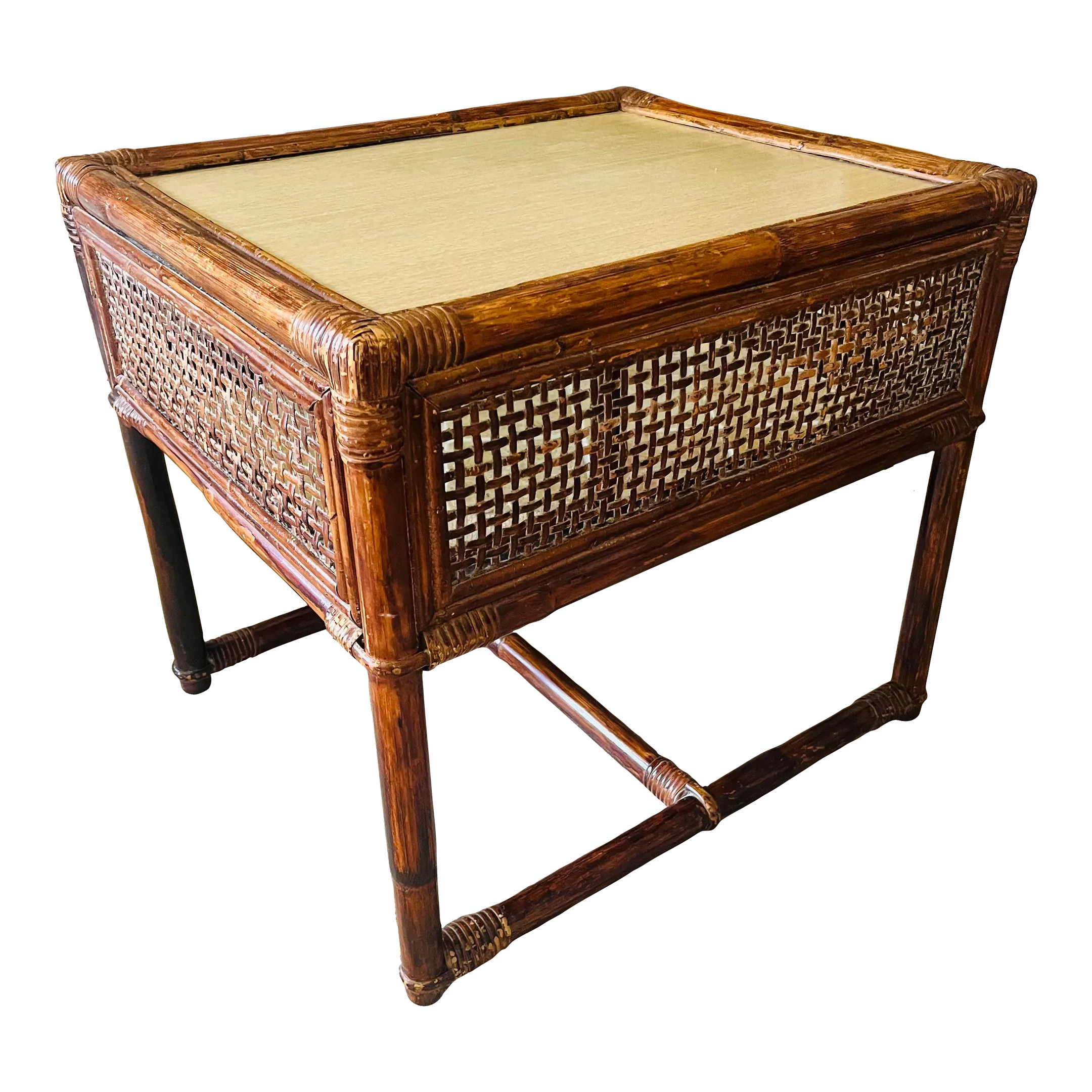 Mid Century Asian Side Table Bamboo With Cane | Chairish