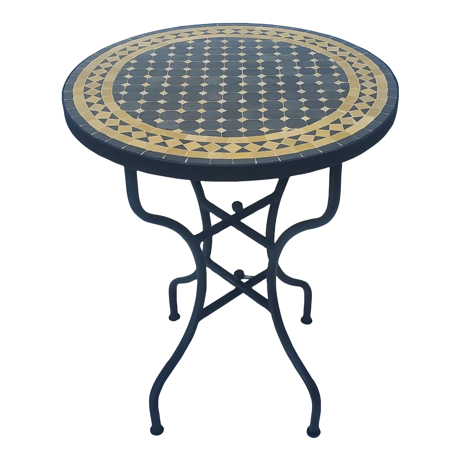 Black and Tan Handmade Moroccan Mosaic Table, Ucf Colors | Chairish