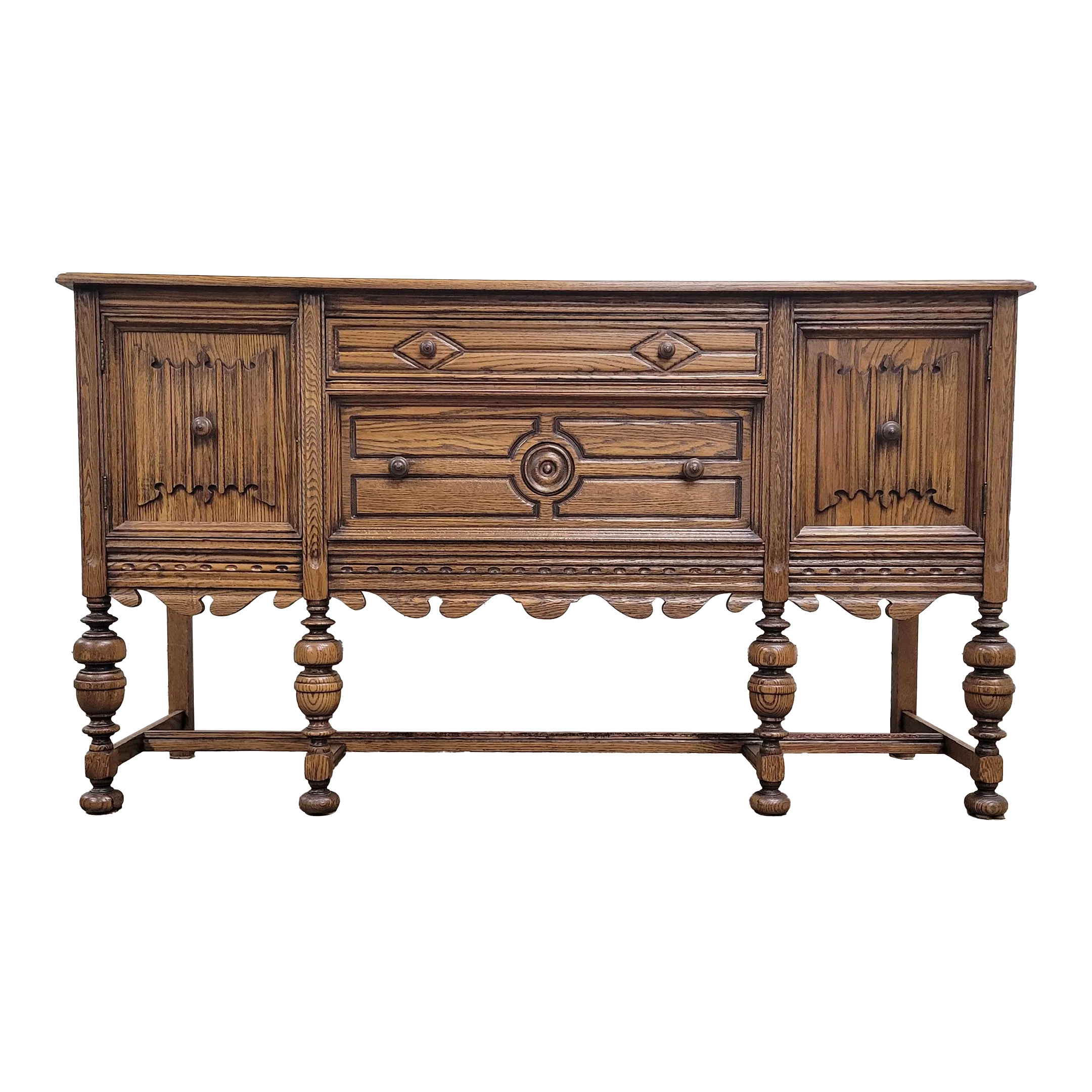 Vintage Bernhardt Furniture Jacobean Style Oak Sideboard Buffet Server ...