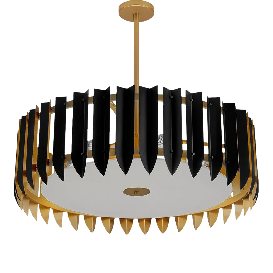 Satin Black With Gold and Opal Acrylic Diffuser Chevron Ceiling Light ...