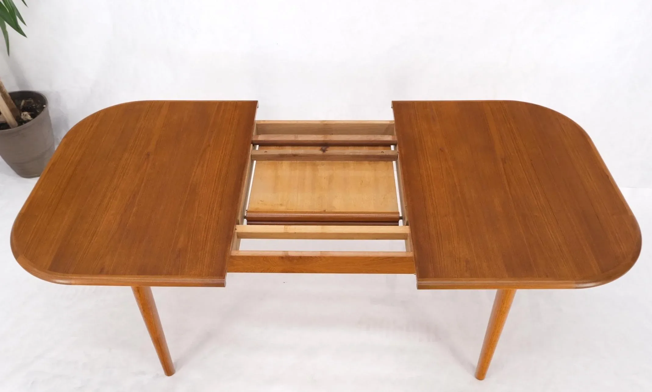 Danish Teak Rounded Corners Rectangle Dining Table One Hide Away Board Leaf
