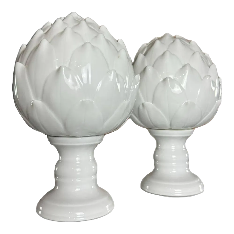 White Classic Ceramic Artichoke Decorative Sculptures - Set of 2 | Chairish