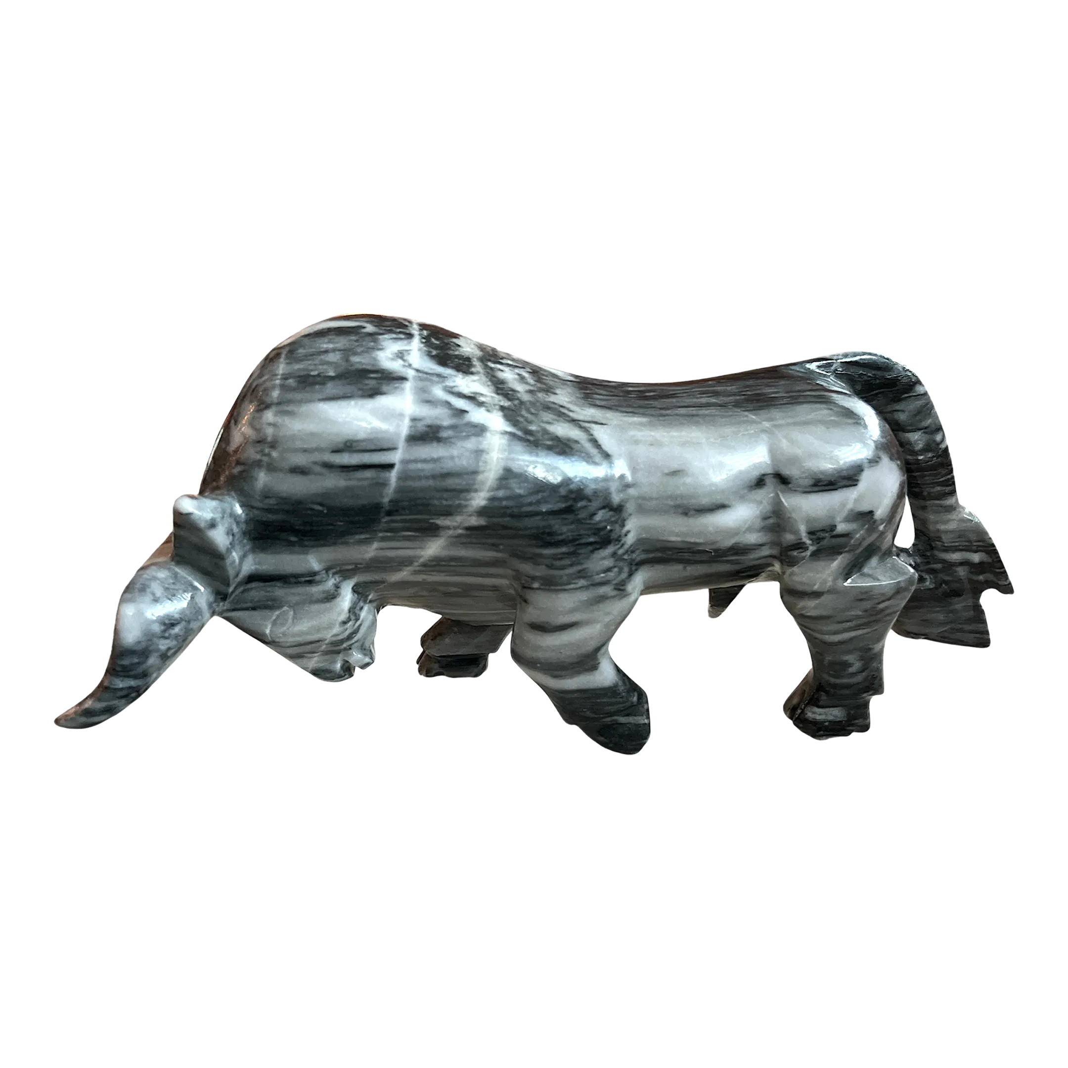 1970s Hand Carved Black & White Italian Marble Bull Sculpture | Chairish