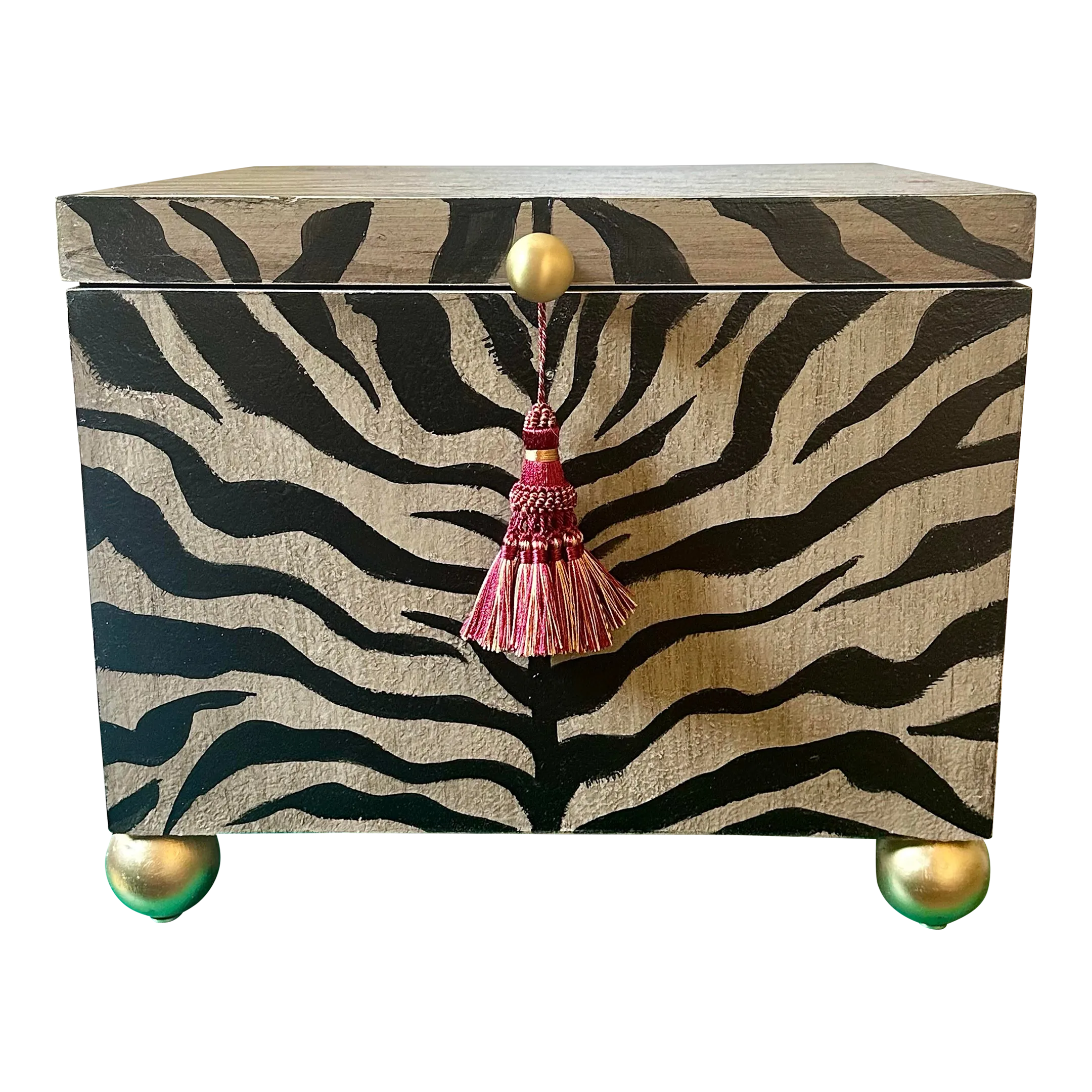 Late 20th Century Vintage Hand Painted Zebra Storage Box | Chairish