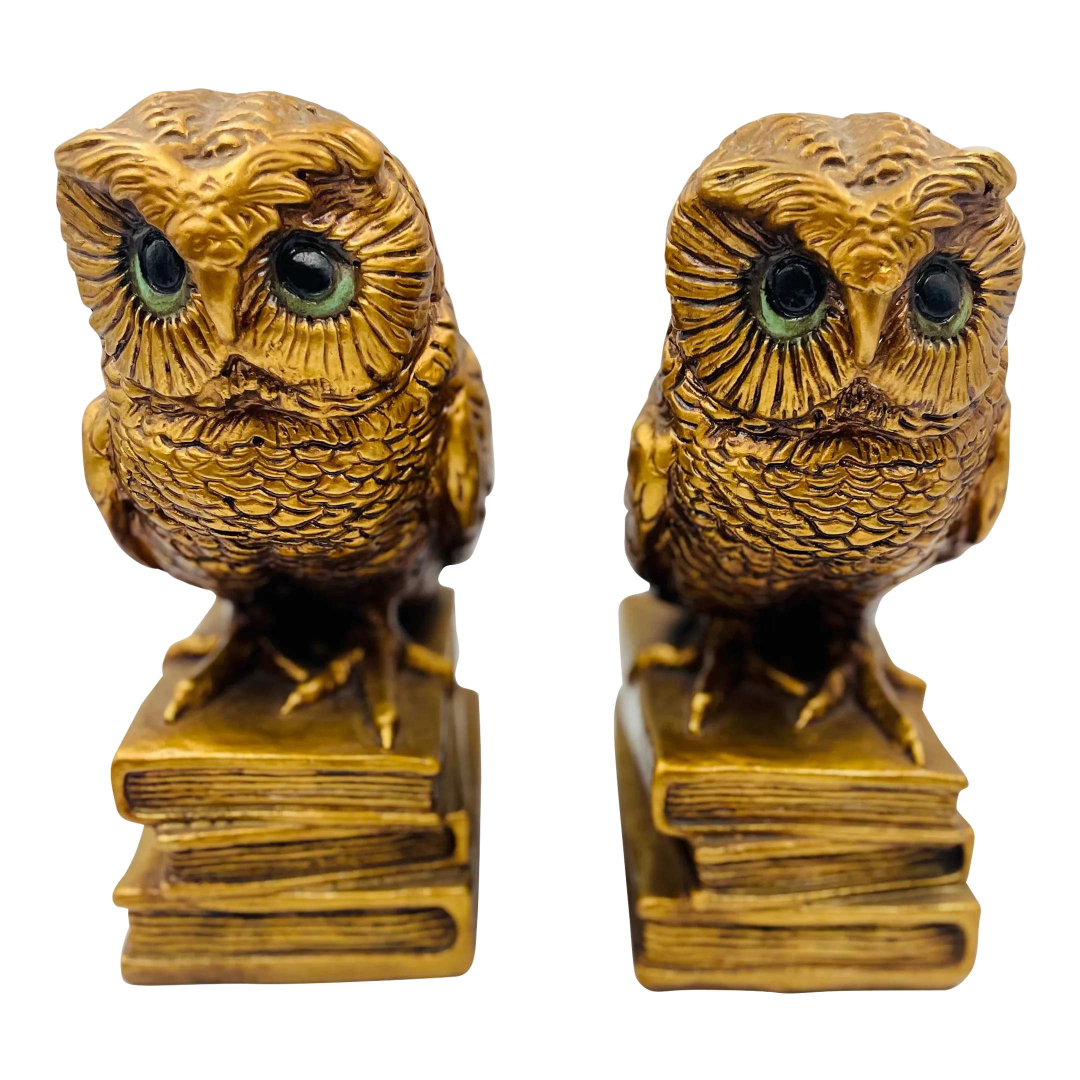 Pair of Progressive Art Products Large Golden Owl Bookends, 1966 | Chairish