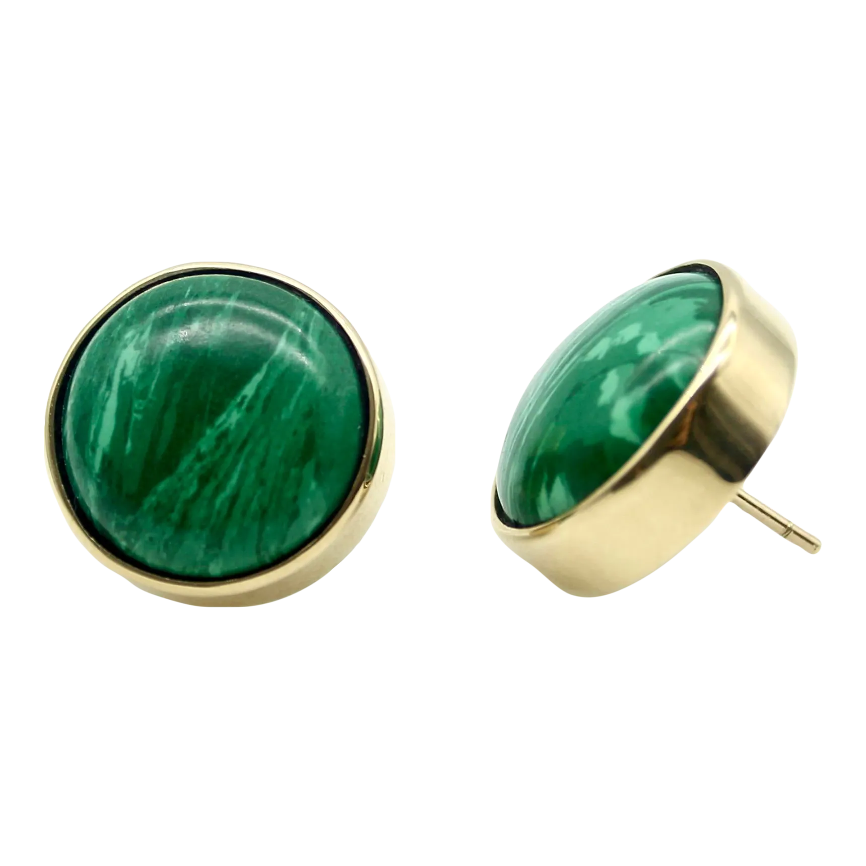 14k Gold Signature Malachite Button Earrings - 2 Pieces | Chairish