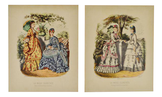 European Fashion Prints on Paper - a Pair | Chairish