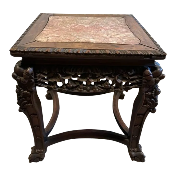 Early 20th Century Antique Chinese Carved Rosewood Low Table | Chairish