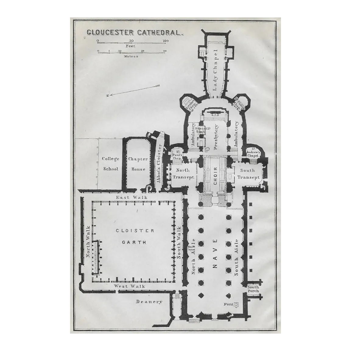 1910 Architectural Plan of Gloucester Cathedral | Chairish