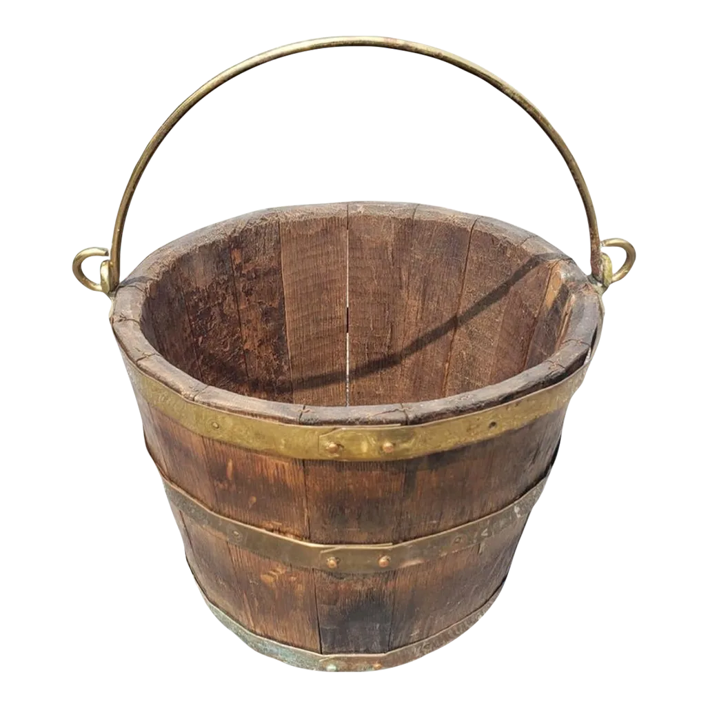 19th Century Brass Mounted and Oak Bail Handle Bucket | Chairish