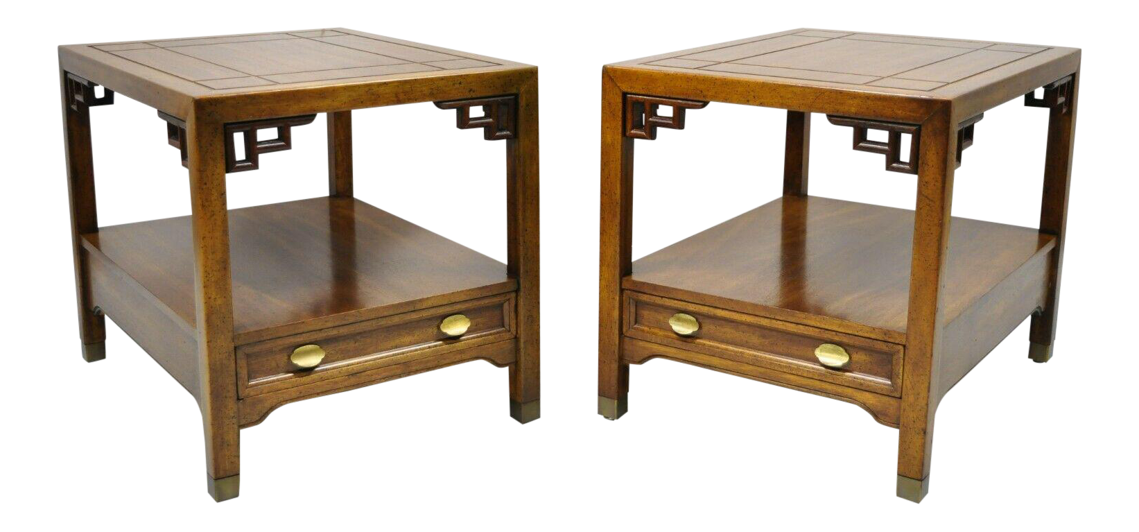 Century Furniture Chinoiserie Fretwork Wooden Side Lamp End Tables - a ...