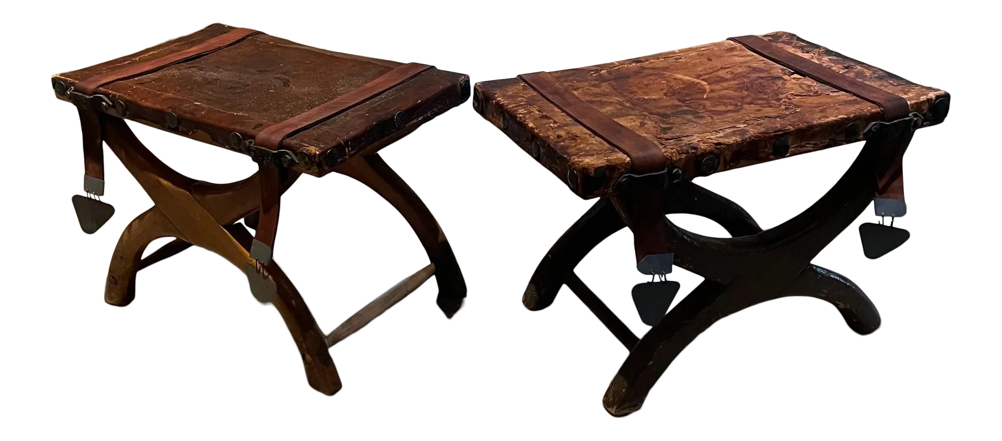 1940s Vintage Spanish Mahogany Colonial Curule Stools - a Pair | Chairish