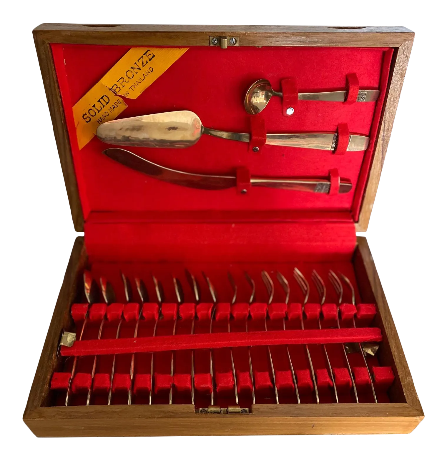 Vintage Solid Bronze Appetizer & Serving Flatware Set- 19 Pieces | Chairish