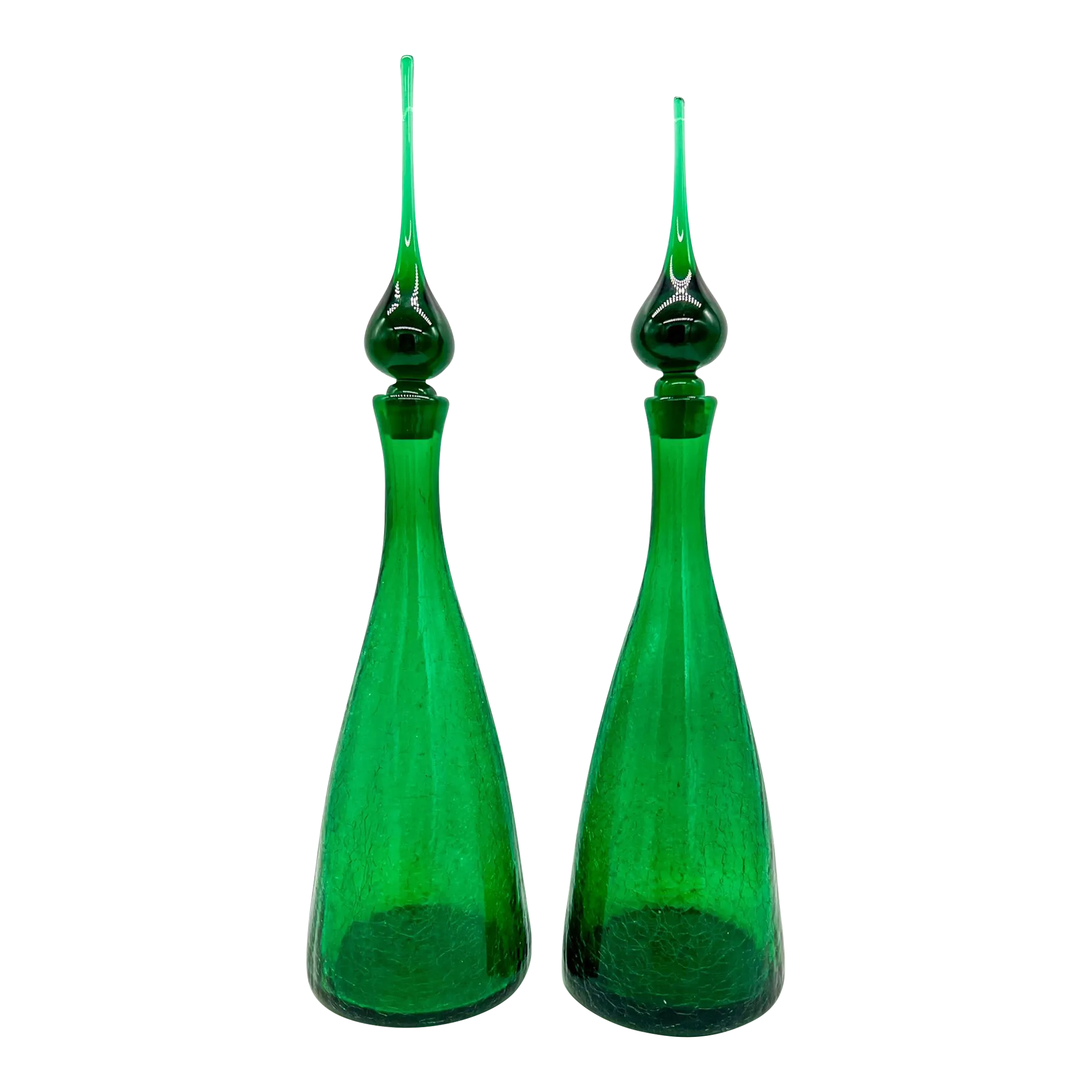 1960's Pilgrim Glass Emerald Green Crackle Glass Genie Bottles ...