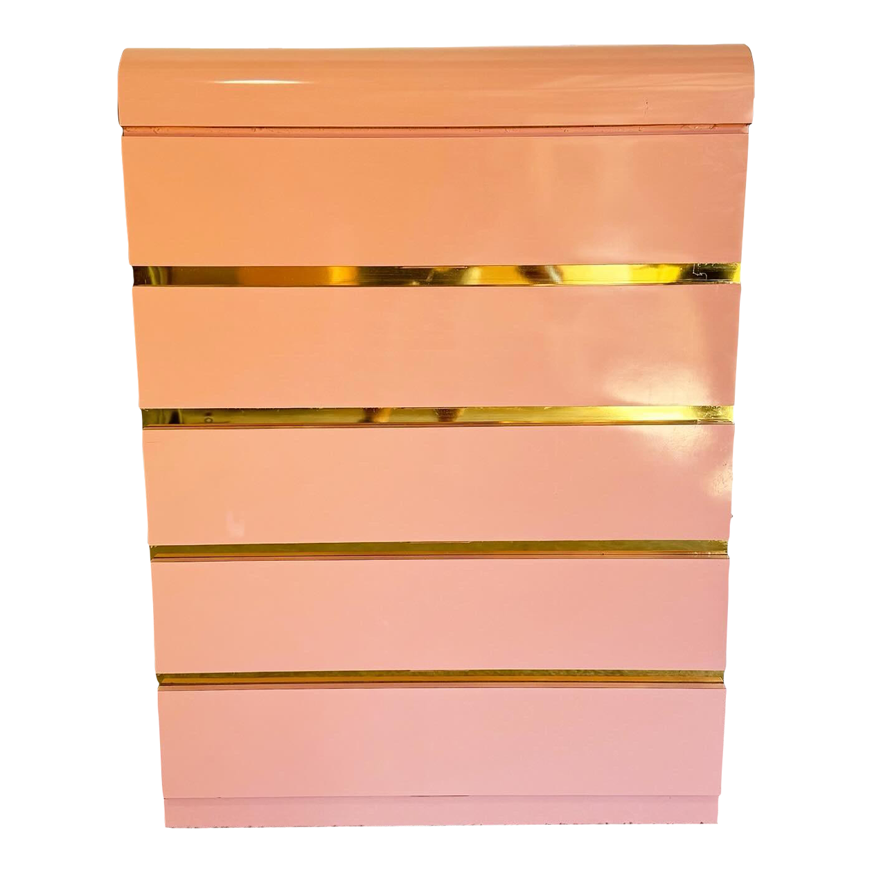 Postmodern Pink Lacquer Laminate Waterfall Highboy Dresser With Gold ...
