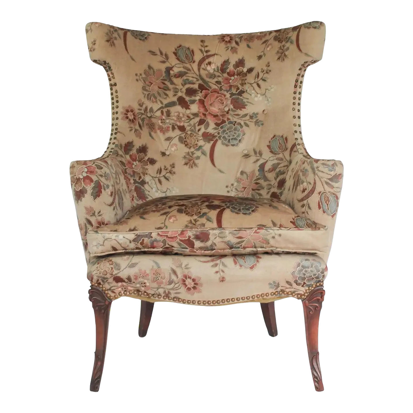 Upholstered Wingback Chair W/ Scroll Arms | Chairish