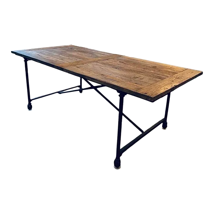 Restoration Hardware 84” Reclaimed Wood & Iron Table | Chairish