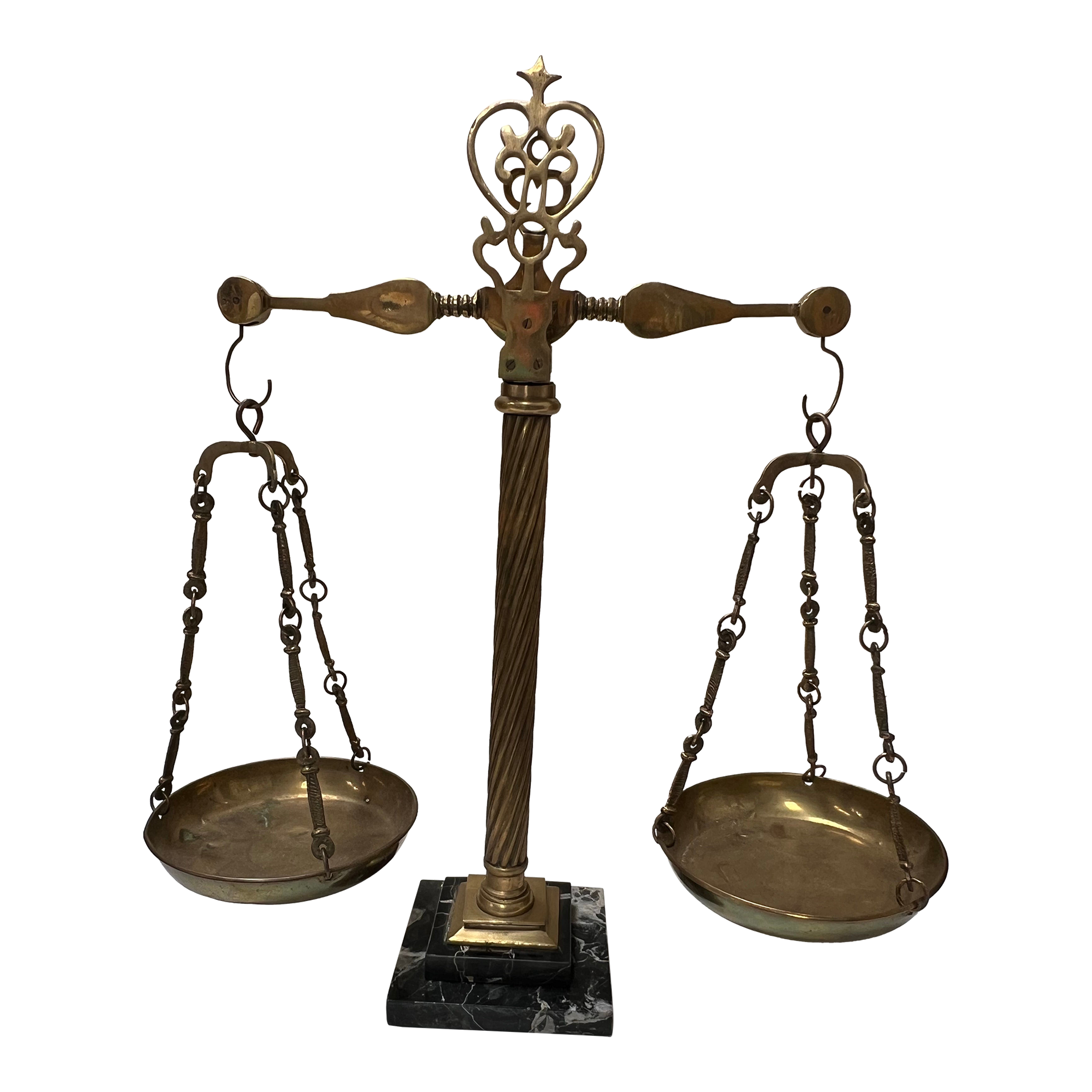 Antique Fluted Brass Scales of Justice Marble Base | Chairish