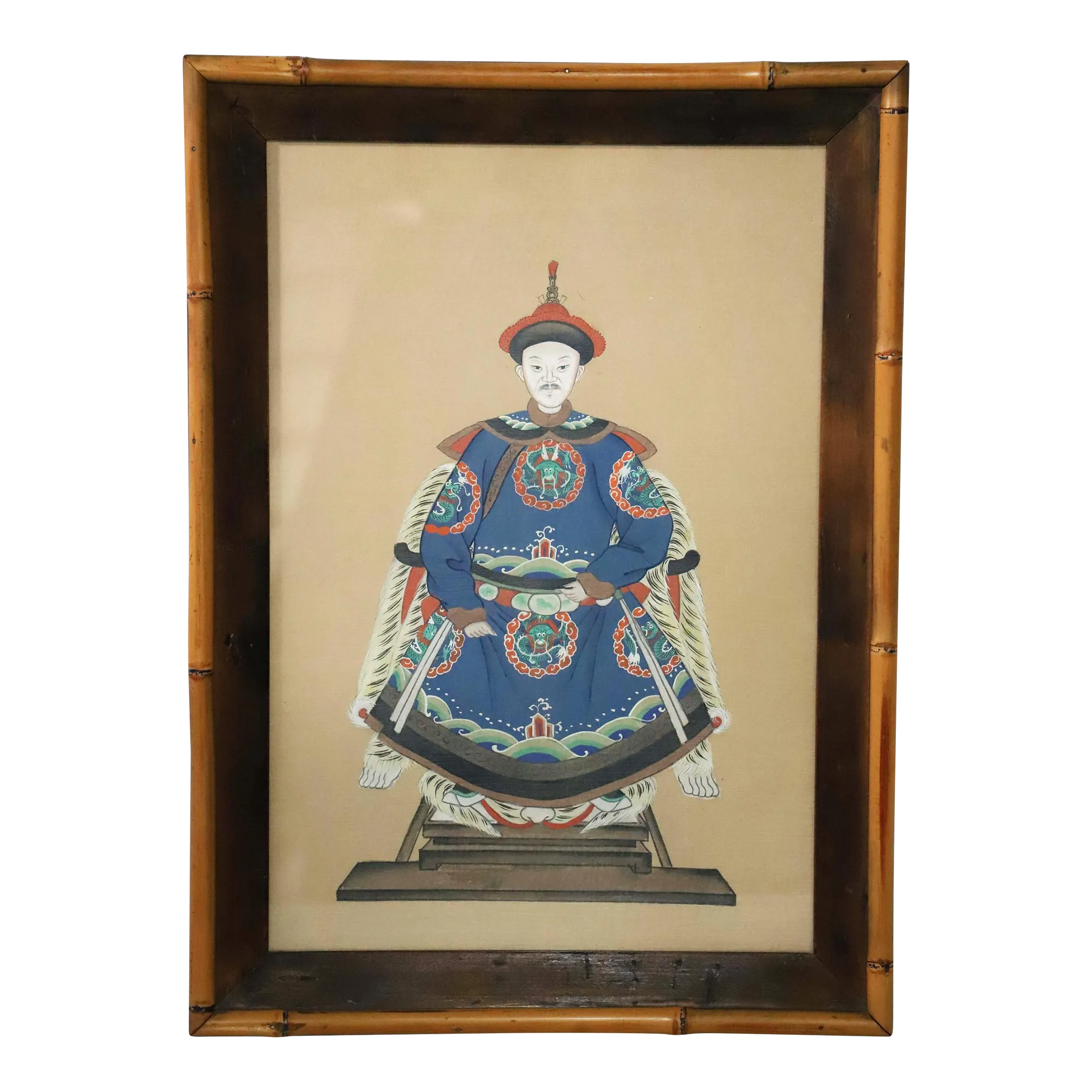 Framed Chinese Qing Dynasty Ancestor Portrait Painting of a Senior ...