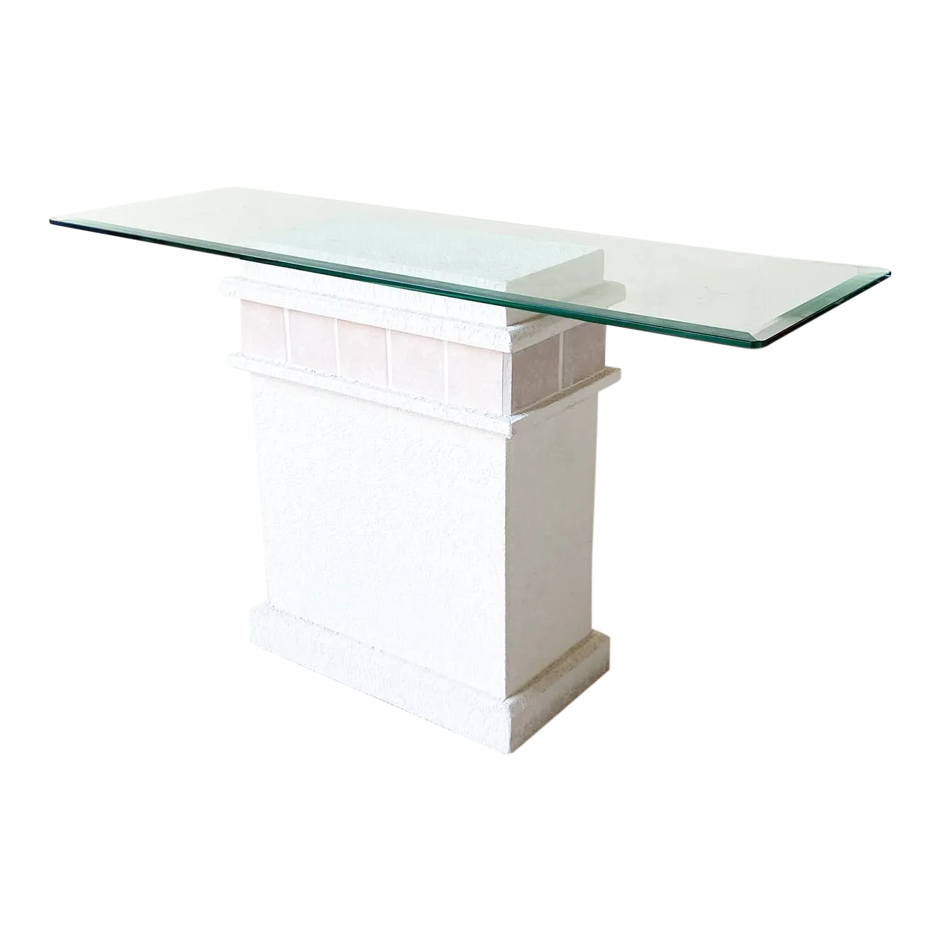 Postmodern Pink Ceramic and Stucco Glass Top Console Table | Chairish