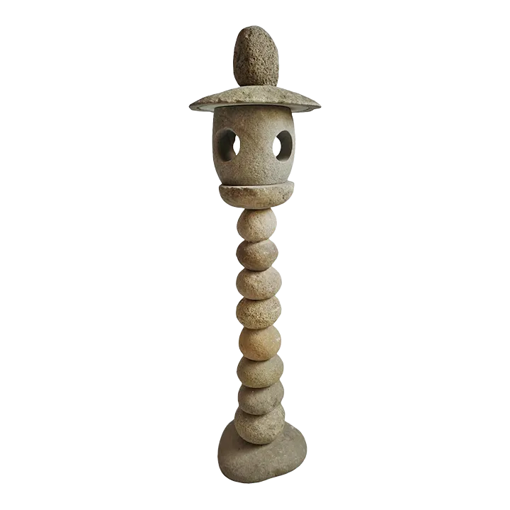 Outdoor Stacked River Rock Light House Post | Chairish